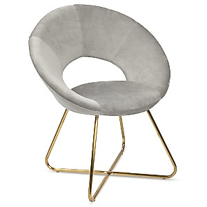 Milliard Circle Velvet Accent Chair for Living Room, Bedroom and Home Office with Gold Legs (Grey)