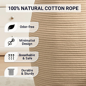 Fiona's magic Large Laundry Hamper Basket, 65L Woven Tall Clothes Hamper for Storage Blanket, Toys and Dirty Cothes in Bedroom and Living Room Organizer, Brown