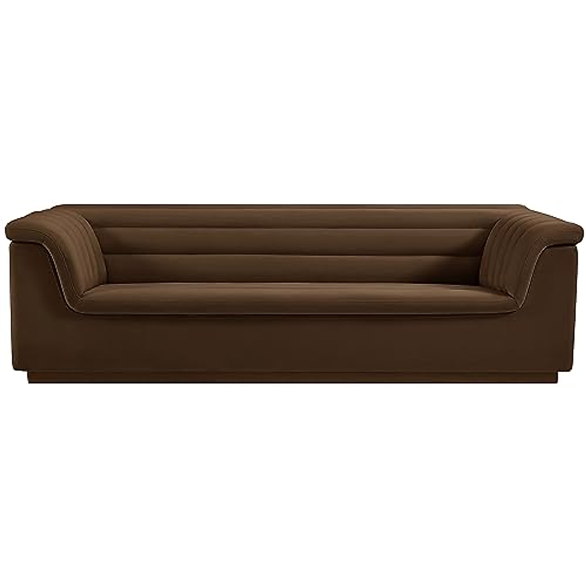 Meridian Furniture 192Brown-S Cascade Collection Modern | Contemporary Velvet Upholstered Sofa with Soft Brown Velvet Fabric, Deep Channel Tufting, Curved Arms, 94" W x 34" D x 28" H, Brown