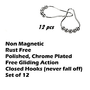 Uigos Shower Curtain Hooks Rings, Rust-Resistant for Bathroom Shower Rods Shower Hooks - Set of 12, Chrome