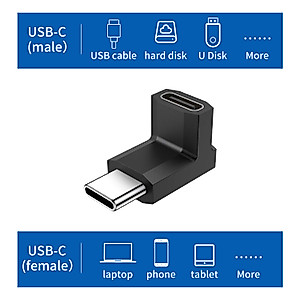 Right Angle USB C Adapter (2 Pack),3.1/10Gbps Up & Down Angled 90 Degree USB Type C Male to Female Extension Connector for MacBook Pro,Nintendo Switch,Laptop,Tablet,Mobile Phone,Oculus Quest Link