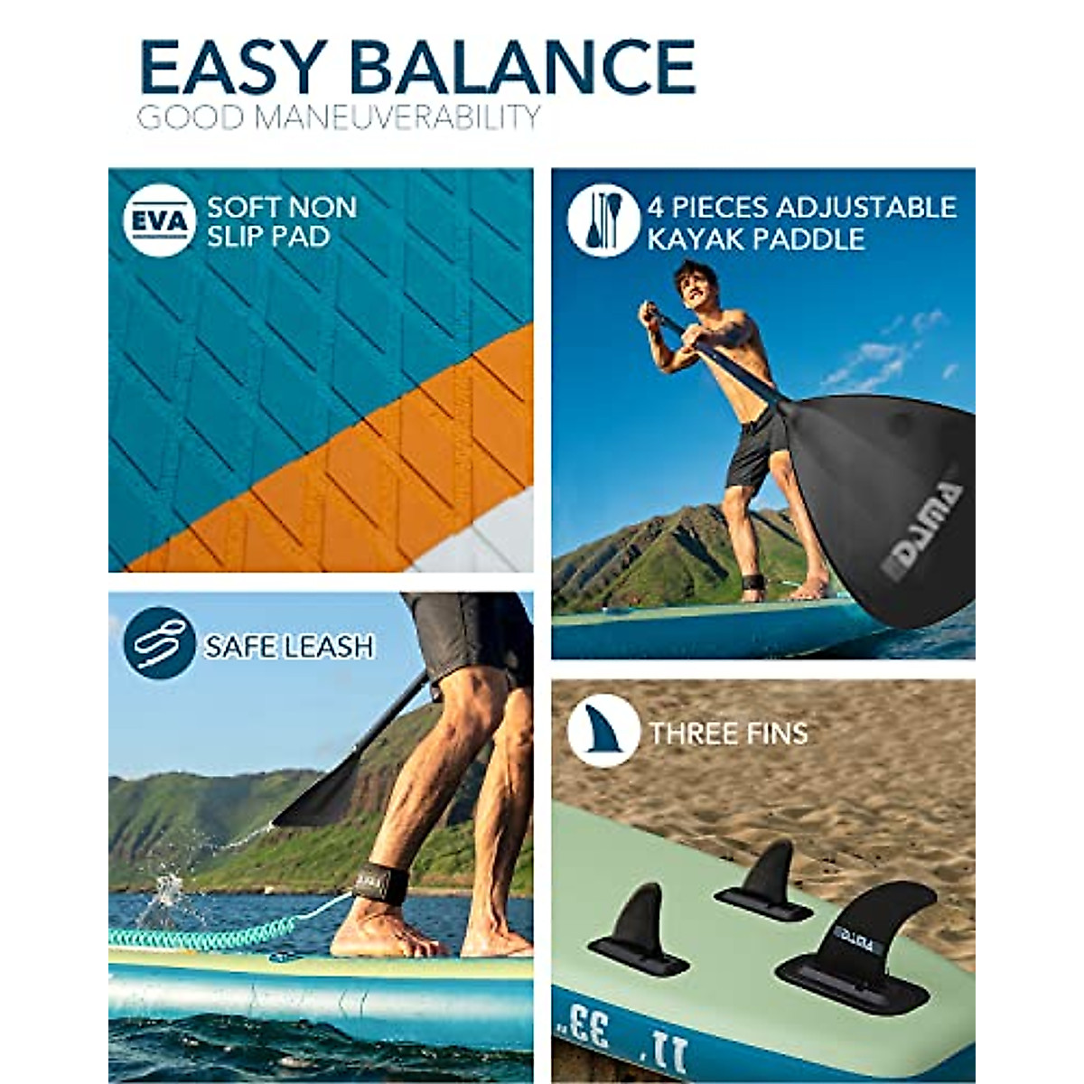 DAMA Inflatable Stand Up Paddle Board 11'x33" x6", Inflatable Yoga Board, Dry Bags, Camera Seat, Floating Paddle, Hand Pump, Board Carrier, Durable & Stable for 3 People