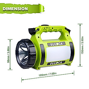 EULOCA Rechargeable CREE LED Spotlight, Multi Function Camping Lantern Big Flashlight, Power Bank，Waterproof Searchlight for Hurricane Emergency, Hiking, Home and More USB Cable Included