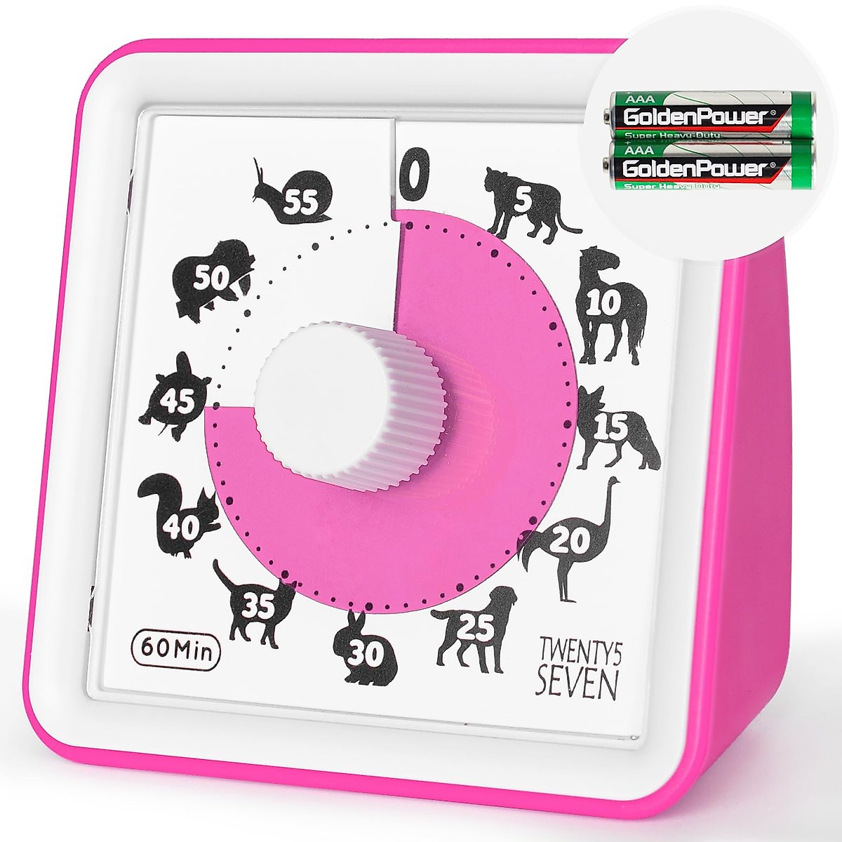 TWENTY5 SEVEN Countdown Timer 3 inch; 60 Minute 1 Hour Visual Timer - Classroom Teaching Tool Office Meeting, Countdown Clock for Kids Exam Time Management - Pink