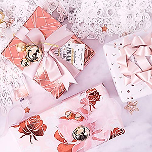 WRAPAHOLIC Wrapping Paper Roll - Rose Gold Floral, Dandelion, Lines and Polka Dots for Wedding, Birthday, Baby Shower - 4 Rolls - 30 inch X 120 inch Per Roll