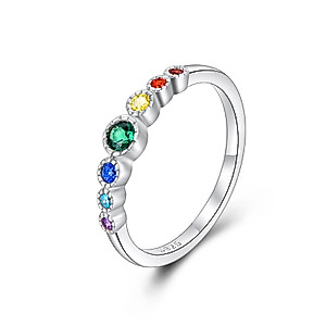 TIGER RIDER Chakra 925 Sterling Silver Ring for Women, Seven Chakras Healing Yoga Jewelry Ring for Mother’s Day Gifts, US 7