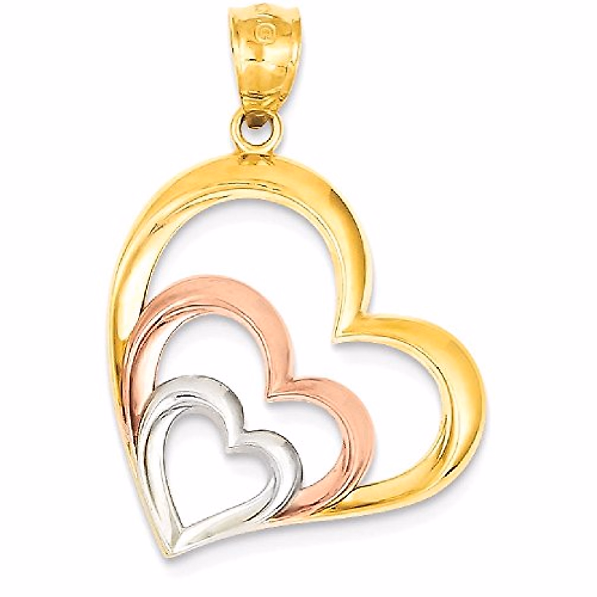 IceCarats 14K Two Tone Gold White 3 Heart Necklace Love Pendant Charm 32mm x 20mm Only