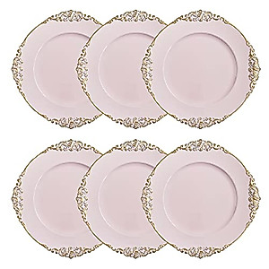 Henilosson Pink Charger Plates Gold Trim - Antique Plate Chargers for Dinner Plates - Set of 6 Dinner Chargers（6，pink）