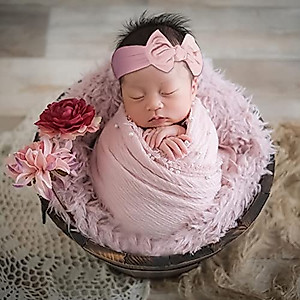 3PCS Newborn Baby Photography Props Soft Faux Fur Mat Basket Stuffer Rug Handmade Pearl Long Ripple Wrap Blanket with Headband Newborn Photo Shoot Props