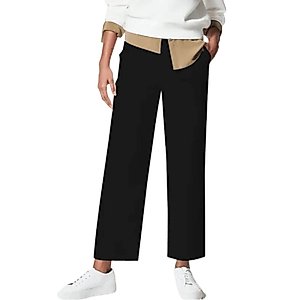 Women High Waist Casual Wide Leg Long Linen Palazzo Pants Trousers Stretch Twill Cropped Plus Size Pants (Black, XL)