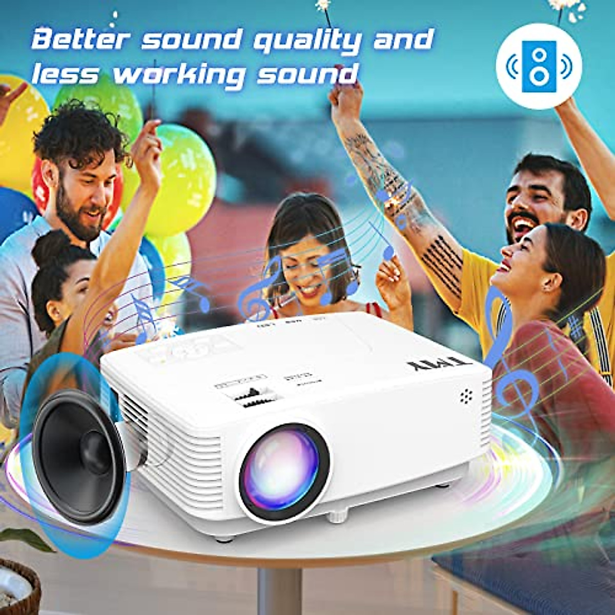 TMY Mini WiFi Projector 8500 Lumen, 1080P FHD Supported Portable Outdoor Movie Projector Synchronize Smartphone Screen, Compatible with iOS/Android/PC/TV Stick, HDMI USB AV TF, Indoor & Outdoor Use
