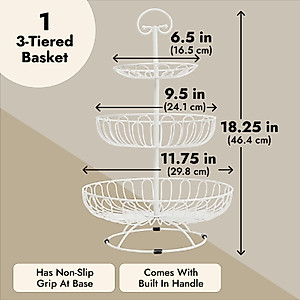 Juvale Large White Fruit Basket for Kitchen Counter, Metal 3 Tiered Fruit Stand for Countertop, Fresh Produce, Fruits and Vegetables, Organization, Storage Rack (18 In)