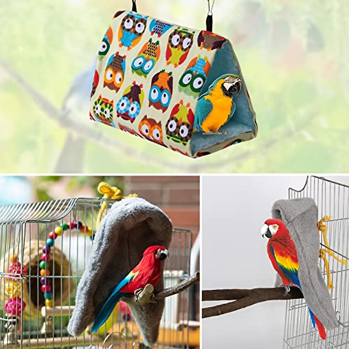Bird Perches Parakeet Cage Accessories - Natural Wooden Parrot Stand Branch Budgie Bath Mirror Hammock Winter Warm Hanging Nest Hut Cockatiel Water Feeder Dispenser