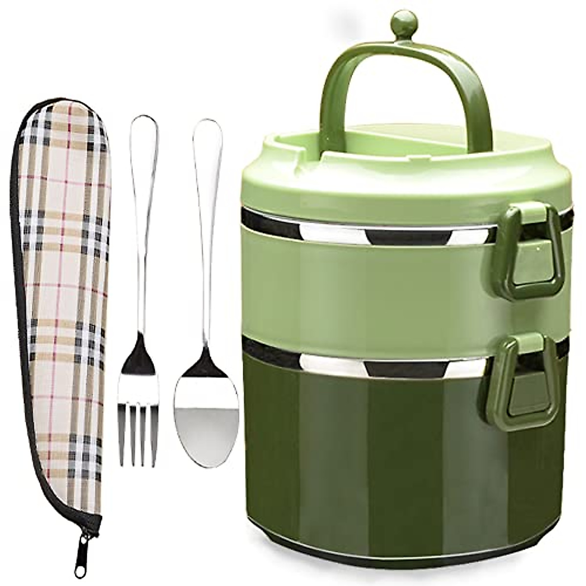SANQIAHOME 2 Tier Stackable Stainless Steel Lunch Box Sealed(green, 2 layers)