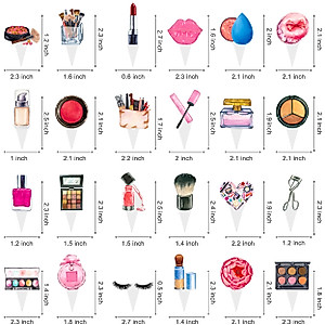 48Pcs Makeup Cupcake Toppers Spa Makeup Birthday Party Decorations Cosmetics Lipstick Eyelashes Perfume Theme Cupcake Picks Decorations for Girls Women Birthday Party Party Bridal Shower Supplies