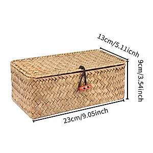 Moosky Wicker Shelf Baskets with Lid,Handwoven Seagrass Basket for Storage Basket Bins Rectangular Home Organizer Gift Boxes (Natural Small)