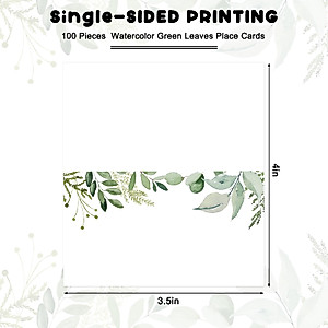 Whaline 100Pcs Greenery Place Cards 2 x 3.5 Inch Watercolor Eucalyptus Leaves Tent Name Cards Green Seat Assignment Labels for Wedding Baby Shower Party Table Setting Supplies