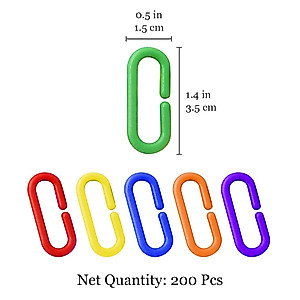 SunGrow Rainbow C-Clips Plastic Chain Links, Bird Swing & Climbing Chain Cage Toy Clips & Hooks, DIY Kids Learning Toys for Classroom, Suitable for Sugar Glider, Rat, Parrot, Bird (200 Pcs)