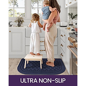 DEXI Kitchen Rug Floor Mat Half Circle Throw Rugs Washable for Sink Corner Indoor Standing Carpet 19.5"x31.5" Blue