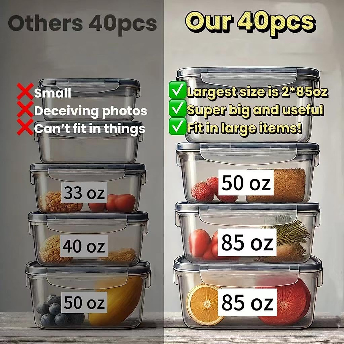 AISOON 40 Piece 85Oz Large Food Storage Containers with Lids,BPA Free, Leak-Proof Kitchen Organizers Ideal for Pantry Organizers, Cereal Containers, Microwave & Dishwasher Safe, Labels and Accessories