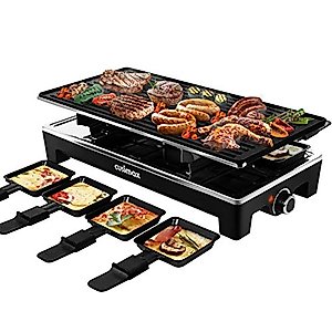 CUSIMAX Raclette Grill Electric Grill Table Portable 2 in 1 Korean BBQ Grill Indoor & Cheese Raclette, Reversible Non-stick plate, Crepe Maker with Adjustable temperature control and 8 Paddles