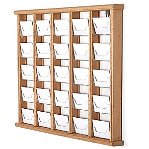 M&T Displays Wall Mount Wooden Rustic Card Holder Organizer 25 (5x5) Clear Acrylic Pockets 5 Tiered Letter Flyers Shelves for Offices Banks Schools Hospitals Natural Wood