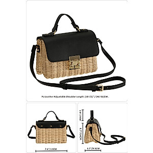 So'each Women's Handbag Wicker Square Rattan Bamboo Bag Woven Crossbody Bag Black