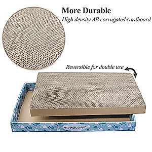 Cat Scratcher Extra Wide with Box of 3 Pack, Reversible Cat Scratching Pad Kitty Corrugated Cardboard Sofa Lounge, Catnip Included