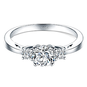 925 Sterling Silver Ring, Boruo Cubic Zirconia CZ Eternity Engagement Wedding Band Ring Size 7