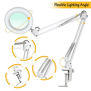 Magnifying LED Desk Lamp with clamp, 8X Magnifer Light 3 Color Modes 10 Dimmable Adjustable Swivel Arm