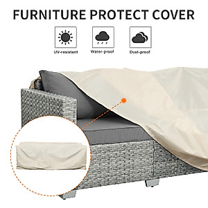 WAROOM Outdoor Couch 3 Seater Wicker Patio Sofa Grey Rattan Deep Seat Balcony Furniture Porch Seating with Grey Cushion