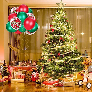 Christmas Balloons 12 inch 50 Latex Balloons Balloon Wreath Birthday Set Christmas Party Supplies (Red and Green Sequin Pack)