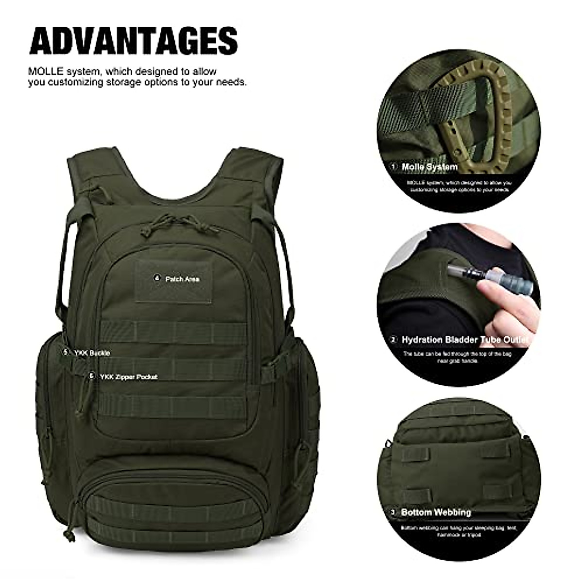 Mardingtop 25L Tactical Backpacks Molle Hiking daypacks for Camping Hiking Military Traveling Motorcycle Army Green