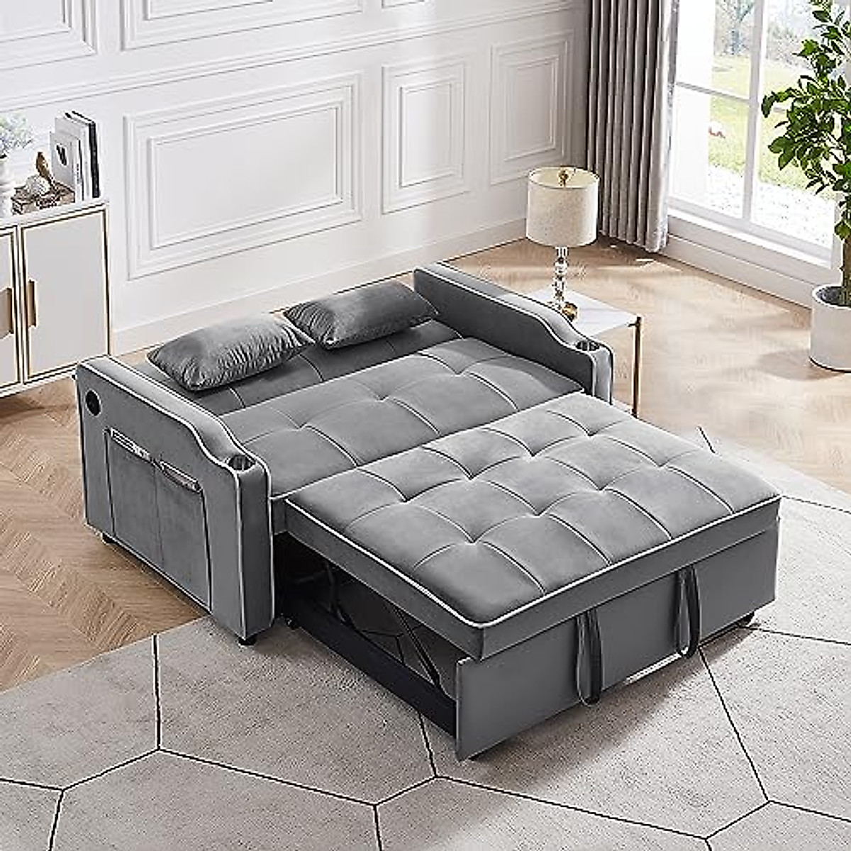 Upholstered 2 Seaters Futon Sofa Loveseat with Adjustable Backrest Convertible Sleeper Couch Bed for Small Space Apartment Office Living Room Furniture Sets