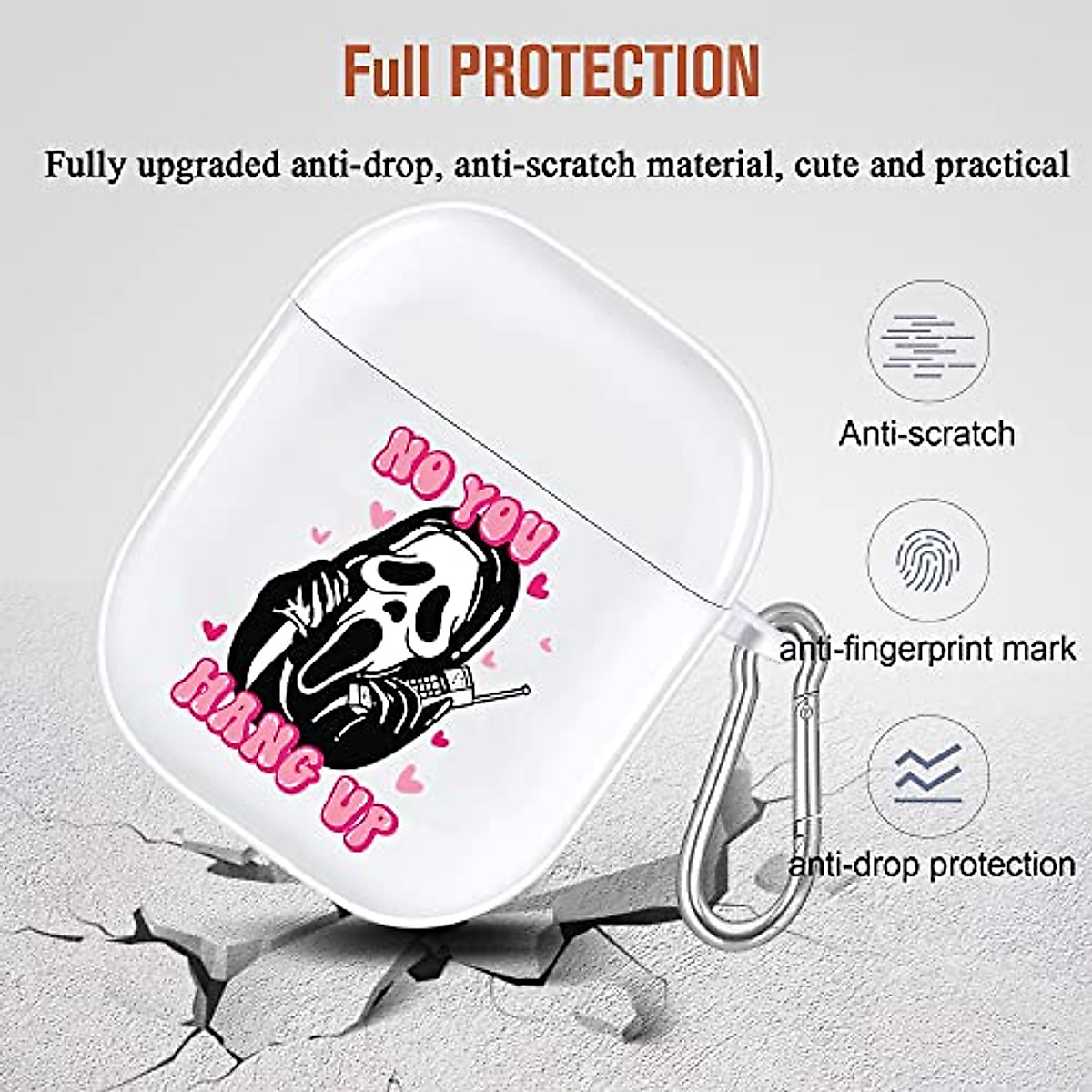 Case for Airpod Case 2nd Generation,Ghostface Scream Airpods Case Cute,Cute Airpod Case 1st Generation,Clear Funny Airpod Case Cover with Keychain for Women Girls (Scream 1st/2nd Case)