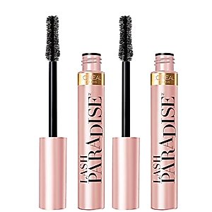 L'Oreal Paris Voluminous Makeup Lash Paradise Mascara, Voluptuous Volume, Intense Length, Feathery Soft Full Lashes, No Flaking, No Smudging, No Clumping, Black Brown, 2 Count