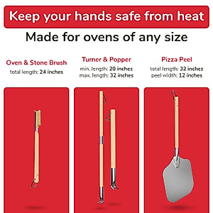Senwosa Pizza Oven Accessories Kit w/Pizza Peel 12 inch, Pizza Oven Brush & Stone Scraper, Turner/Bubble Popper Bundle - Tools & Supplies Set - Compatible with Outdoor Ooni, Gozney, Ninja, Solo Ovens