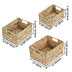 Handwoven Basket Set, 3Pack Water Hyacinth Toilet Paper Basket, Set of Hand-Woven Natural Wicker Storage Basket 14" x 11" x 6 7/8" L, 12 5/8" x 9 7/16" x 5 11/16"M ,11" x 7 7/8" x 4 1/8" S