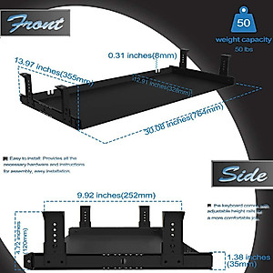 FRMSAET Under Desk Keyboard Tray Heavy-Duty All-Metal Material 20/24/30 inches Platform Computer Drawer Organizer Home Office Kitchen Bedroom Garage Storage Tool - Easy to Install.(30 inches, Black)