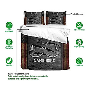 OhaPrints Personalized Fishing Duvet Cover, Crack Fishing Hook American Flag Bedding Set & Pillowcases, Custom Name Soft Lightweight Twin Full Queen King Comforter Cover Bed Set Gift for Fisherman