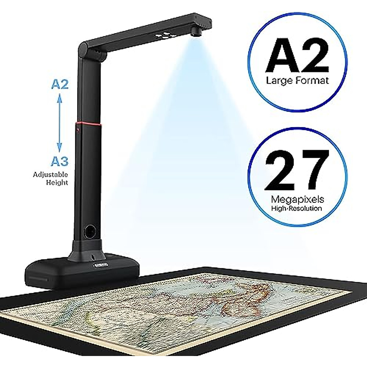 VIISAN S21 Large Format Book & Document Scanner, Capture A2, 27MP High Resolution, Auto-Flatten & Fingerprint Removal Technologies, Adjustable Height, Multi-Language OCR, Run On Windows & macOS