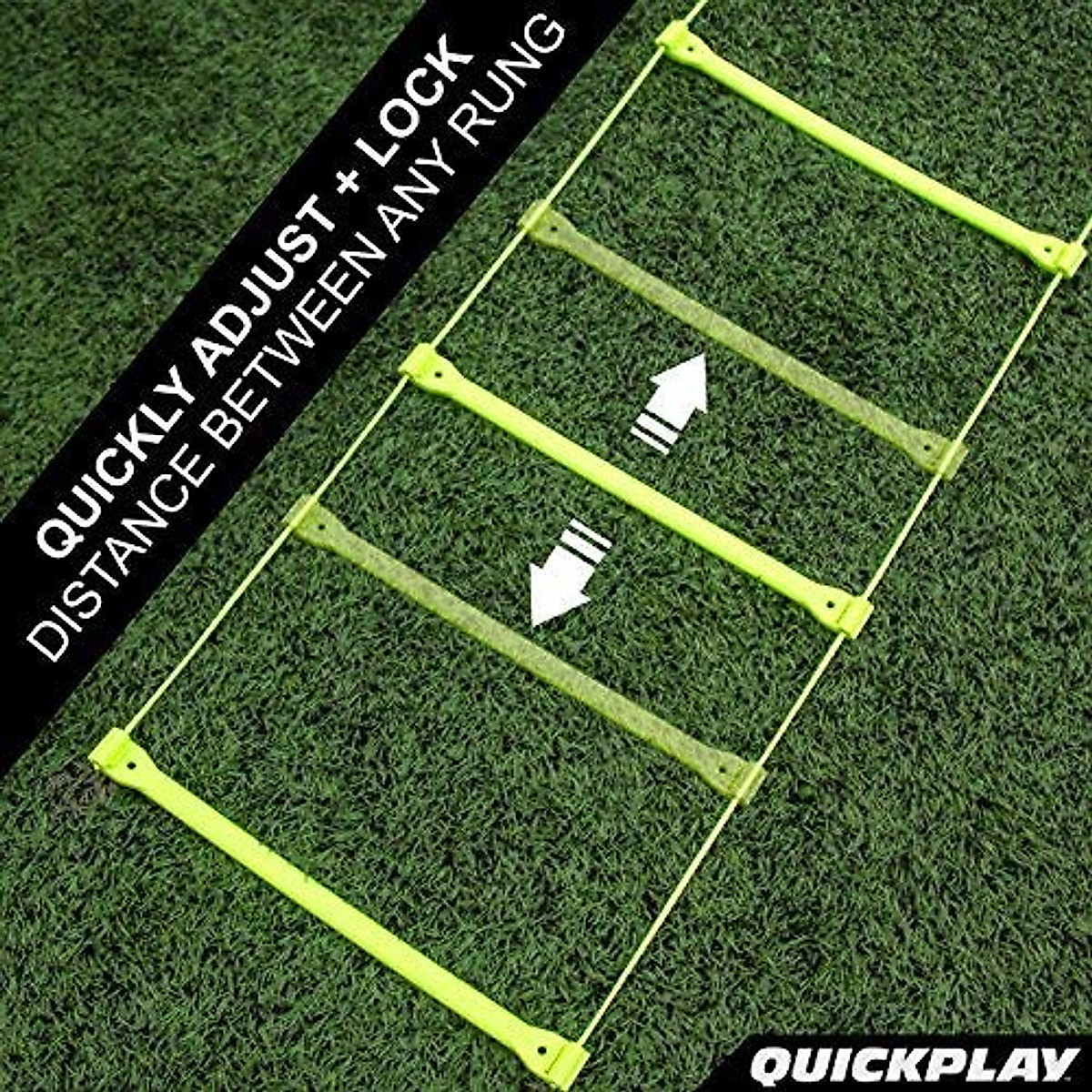 QuickPlay PRO No Tangle Agility Ladder with Quick Lock Adjustable Flat Rungs + Carry Bag (11-Rung) Multi-Sport Speed Ladder/Training Ladder