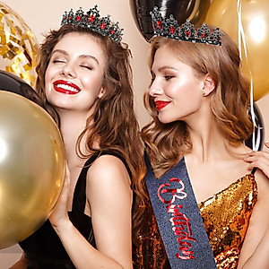 CIEHE Red and Black Birthday Decorations, Queen of Hearts Crown + Black Birthday Girl Sash Set, Birthday Crown and Sash for Women, Birthday Sash for Women Birthday Tiara, Birthday Girl Crown Birthday