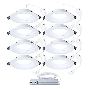 HALO Quicklink 6 Inch Canless Direct Mount Recessed Lighting LED Light for Ceiling and Shower - 8 Pack Starter Kit - 665 Lumens - 5 Selectable Color Temperatures, 0-10V Commercial Dimming
