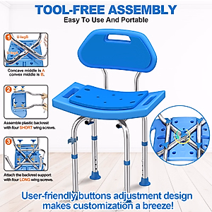 UGarden Upgraded Stainless Steel Shower Chair with T-Shaped Wide Back, 400LB Safety Shower Chair for Inside Shower, Anti Slip Adjustable Bath Chair Blue, Shower Seat for Bathtub for Seniors/Disabled