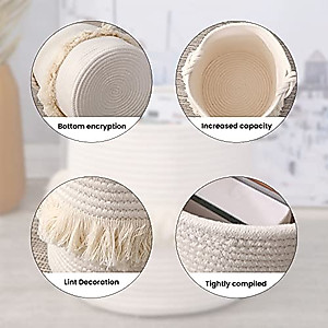 Cotton rope storage basket, woven storage basket, circular miscellaneous storage box, cotton thread with handle, dirty clothes basket, toy basket decoration, cotton rope basket