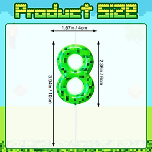 Conelist Pixel Birthday Cake Candle Decoration Dynamite Green Pixel Print Themed Birthday Candles Numeral Birthday Cake Topper for Boy Girl Pixel Game Party Decoration Supplies(Number 8)