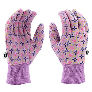 Miracle-Gro Women's Printed Jersey Dotted Palm Garden Work Gloves, Light Weight Shell, Elastic Knit Wrist, Excellent Grip, Pink/Purple, Medium, (MG65757/WML)