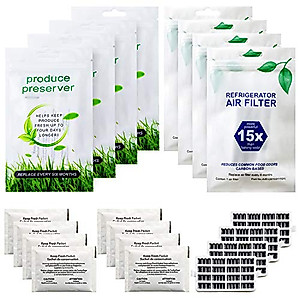 Funmit W10311524 Air Filter (4 Pack) & W10346771A Freshflow Produce Preserver (8 Pack) Replacement for Whirlpool Refrigerator