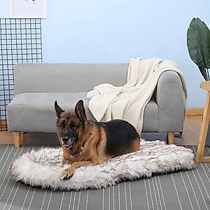 Laifug Luxury Faux Fur Dog Bed，5-inch Thick Grade Ultra Soft Memory Foam Dog Bed with Faux Fur Cover, Plush Orthopedic Dog Bed with Removable Cover，Waterproof Liner（Gray-Brown，White）